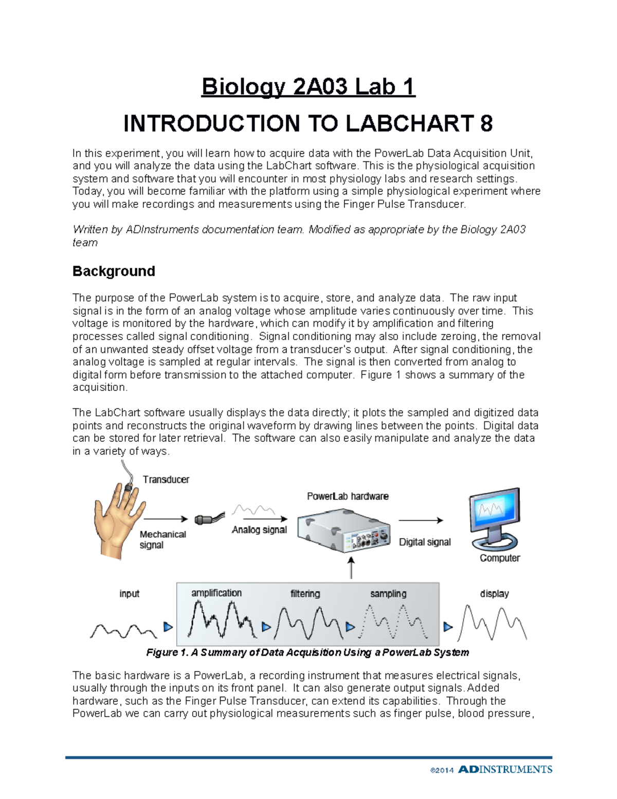 Lab1 Manual W2023 Bio2A03 - Biology 2A03 Lab 1 INTRODUCTION TO LABCHART ...