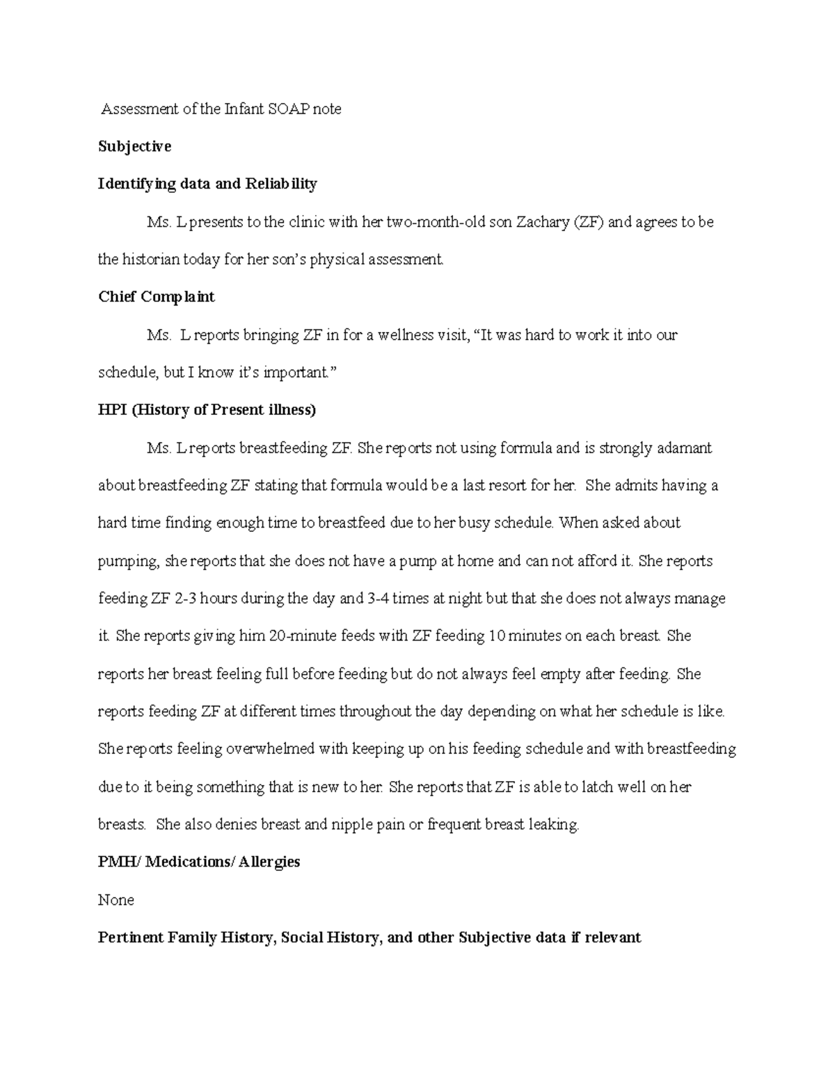 Module 1 Infant Wellness Visit SOAP Note - ZF's Assessment Report - Studocu