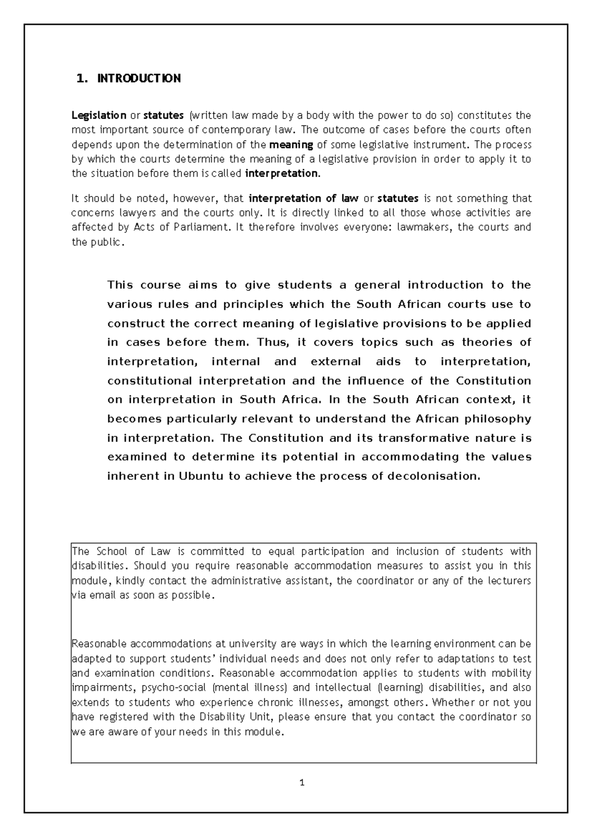 Interpretation Course-Outline F 2025 - 1. INTRODUCTION ...