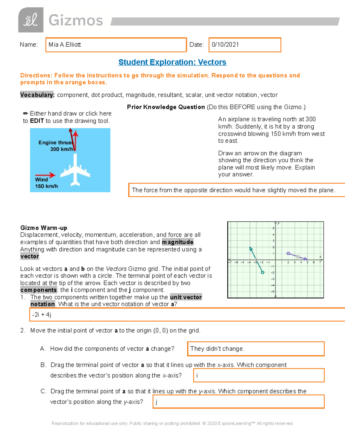 Vectors Exploration Answer Key (Gizmo) - Studocu