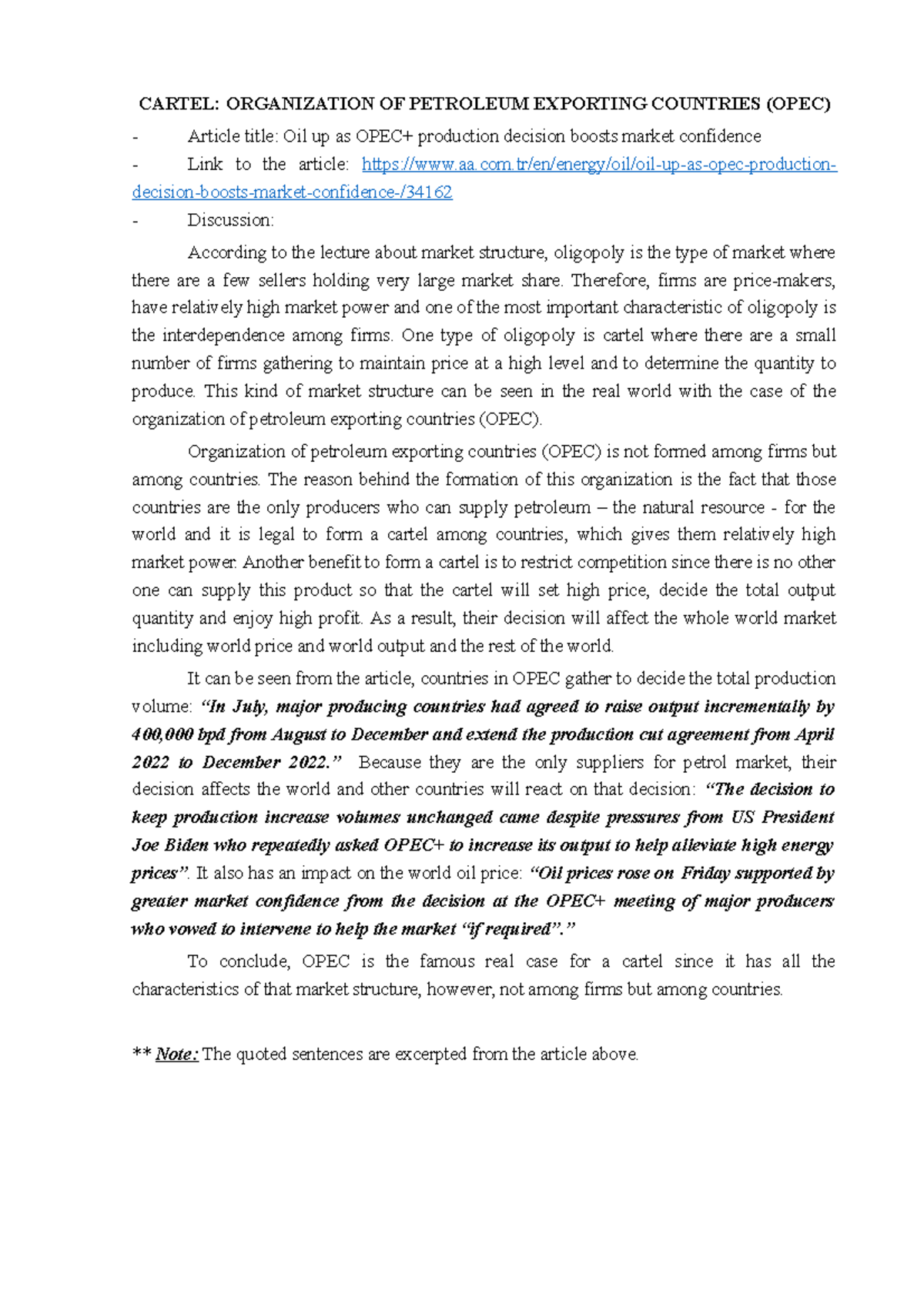 OPEC Case Study: Analyzing Cartel Dynamics in Global Oil Market - Studocu