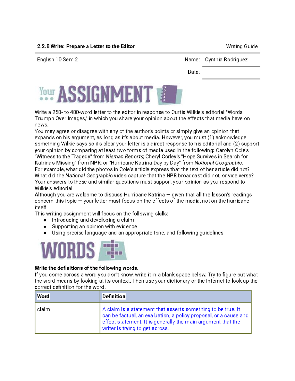 English 10 Sem 2: Writing a Letter to the Editor Guide - Studocu