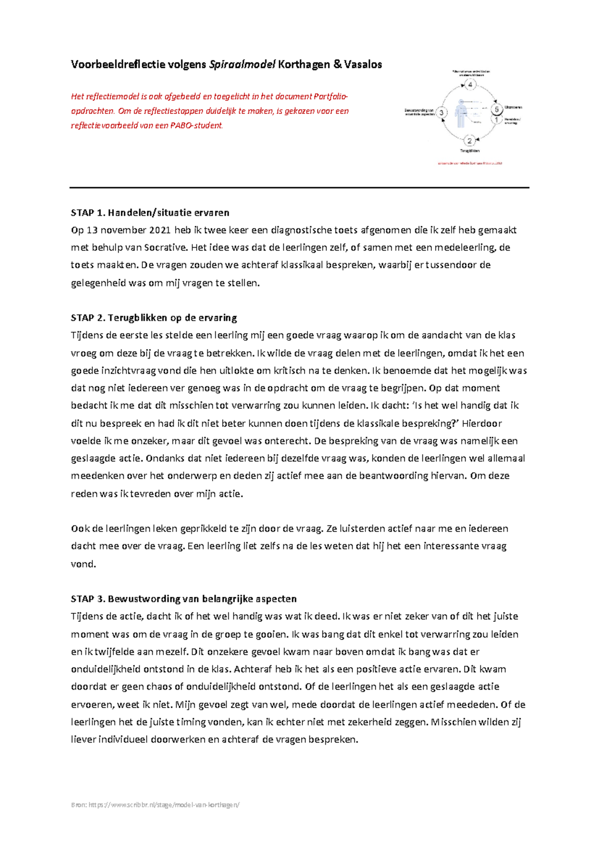 Reflectieverslag volgens het Korthagen Spiraalmodel voor PABO - Studeersnel