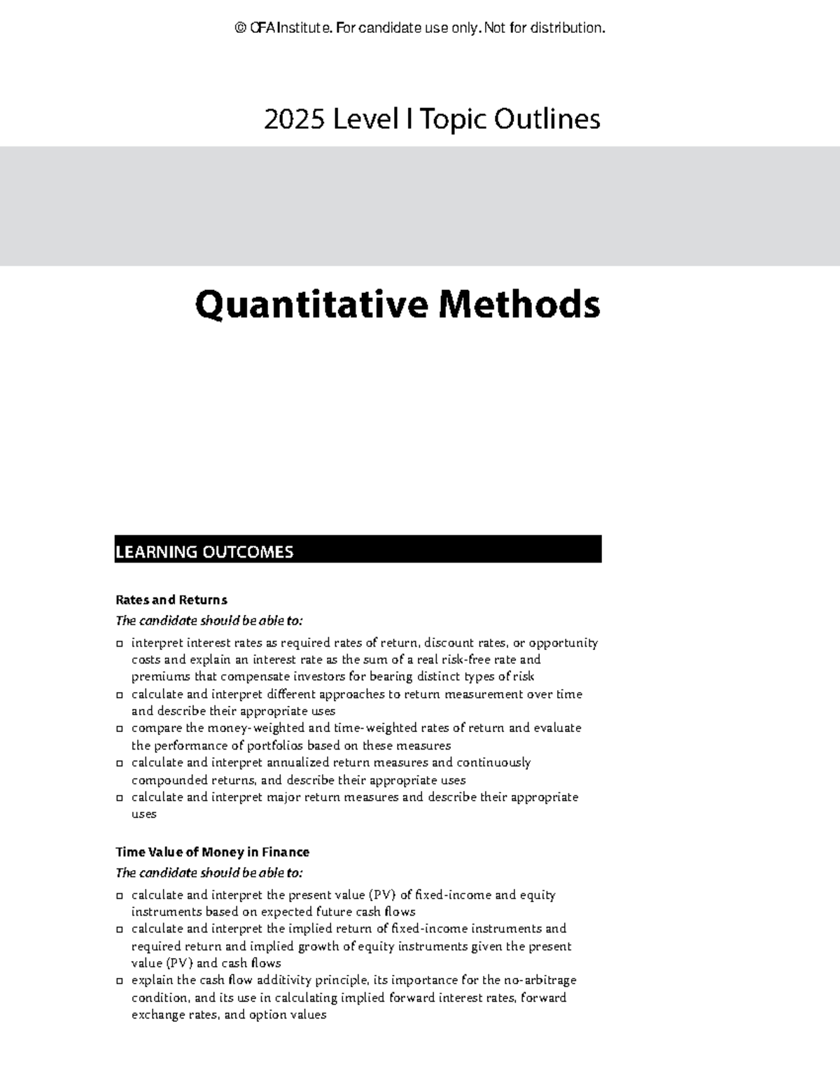 CFA 2025 Level I Topic Outlines: Quantitative Methods & Economics Notes ...