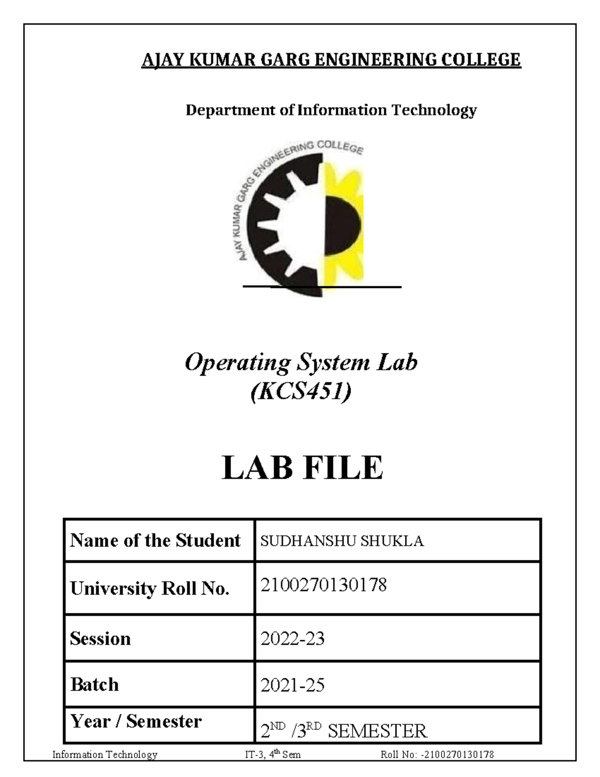OS Lab Manual for Practical Experiments (KCS451) - Studocu