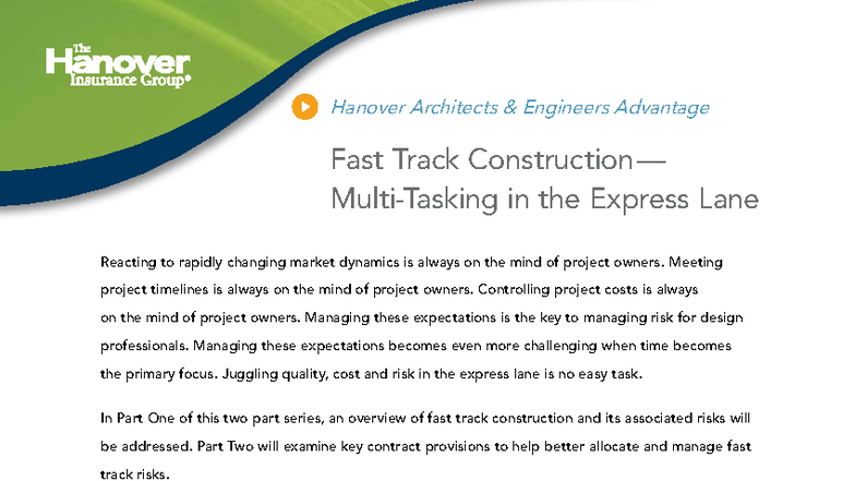 119-0793 - Fast Track Construction: Managing Risks and Expectations ...
