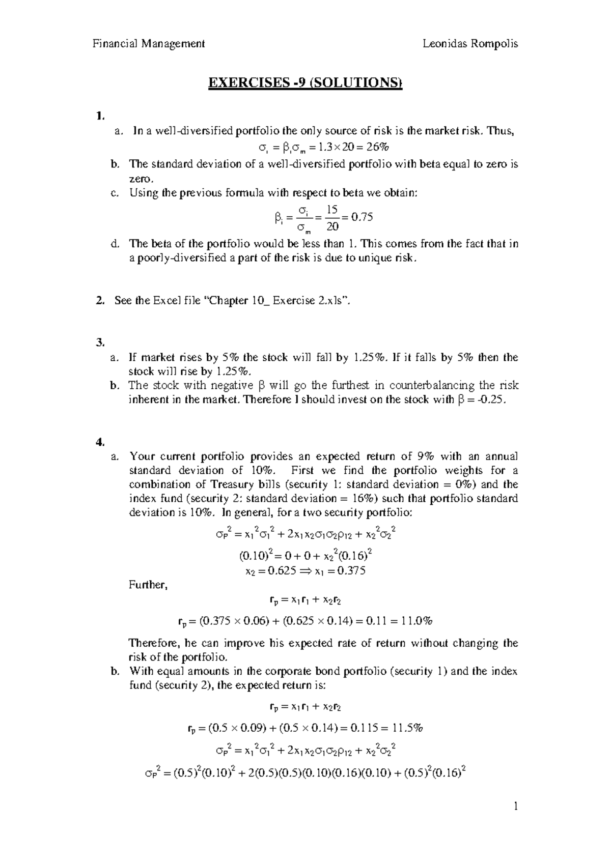 Financial Management CF Exercises 9: Solutions and Analysis - Studocu