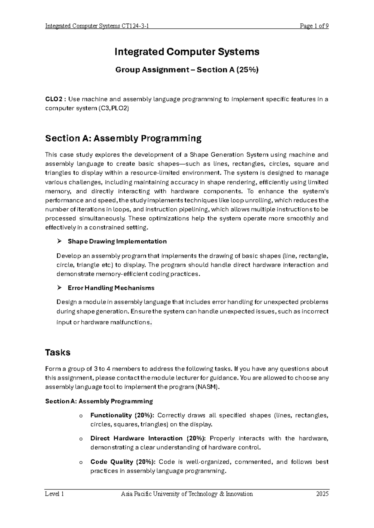 ICS Group Assignment - Section A: Assembly Programming Case Study - Studocu