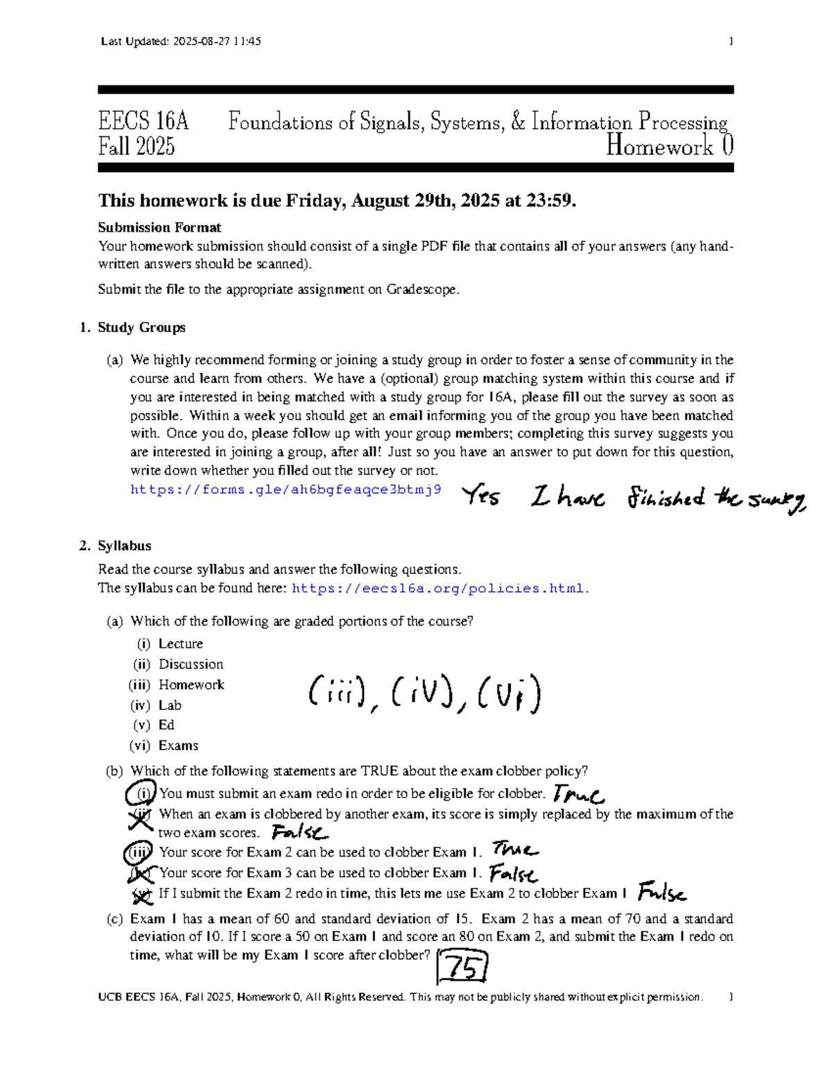 UCB EECS 16A, Fall 2025, Homework 0 - Problem 0 Guide - Studocu