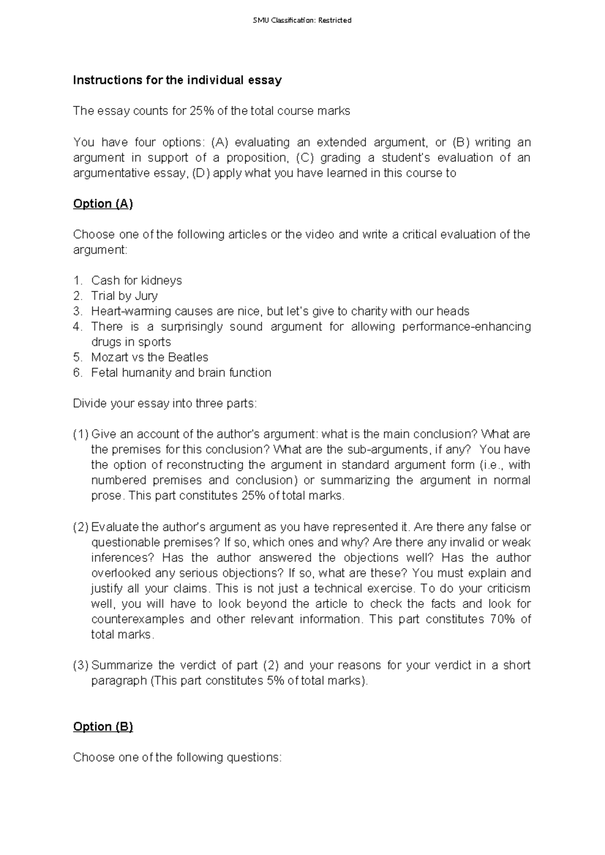 SMU PHIL 101: Individual Essay Instructions and Guidelines - Studocu