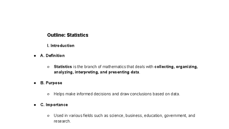 Outline: Statistics I (STAT101) - Key Concepts and Types - Studocu