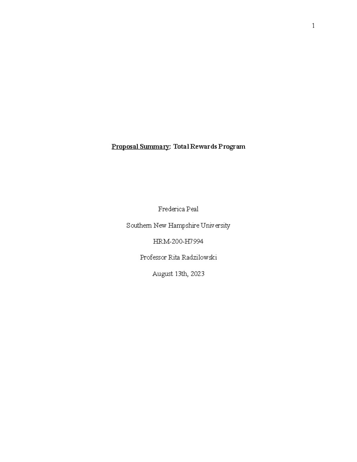 HRM 200 Project Two - Proposal for Total Rewards Program - Studocu