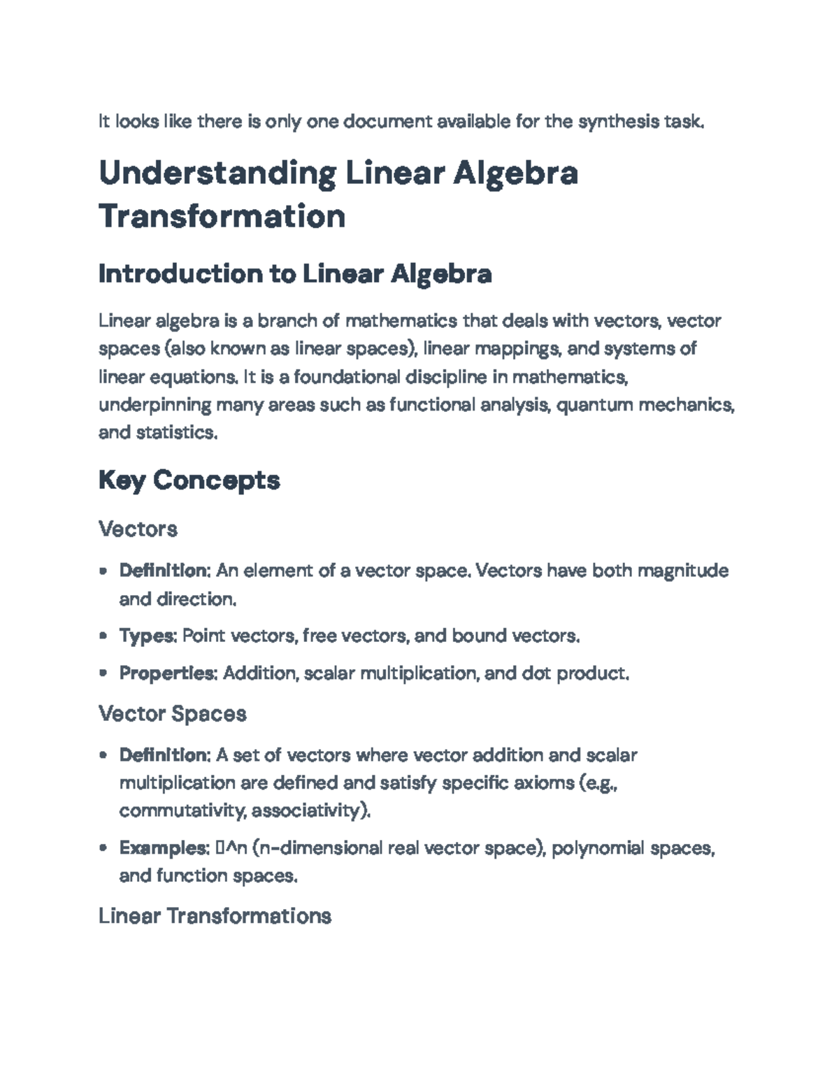 Understanding Linear Algebra (MAT101): Vectors, Transformations ...