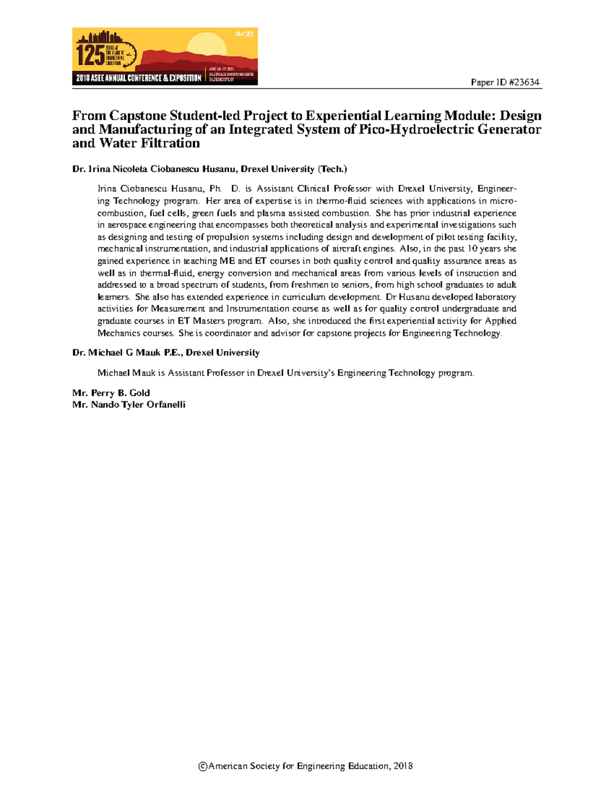 From capstone student led project to experiential learning module ...