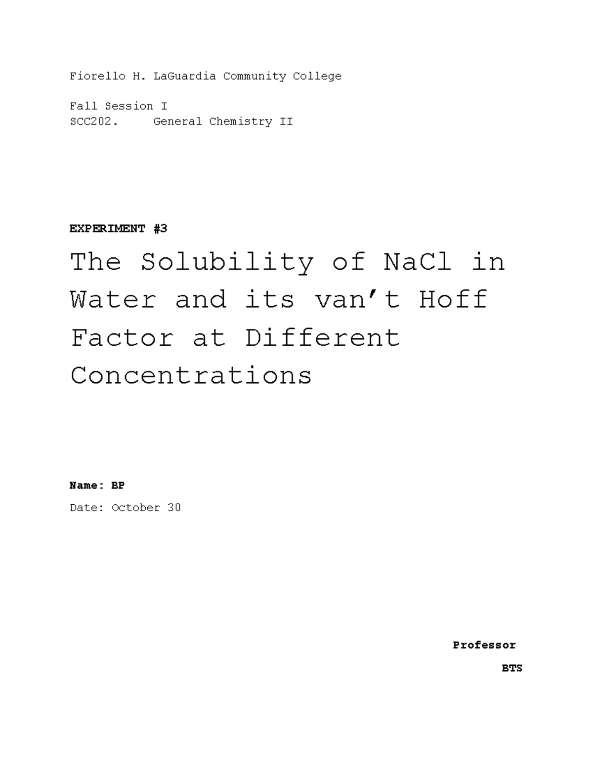 lab3-The Solubility of NaCl in Water and its van’t Hoff Factor at ...