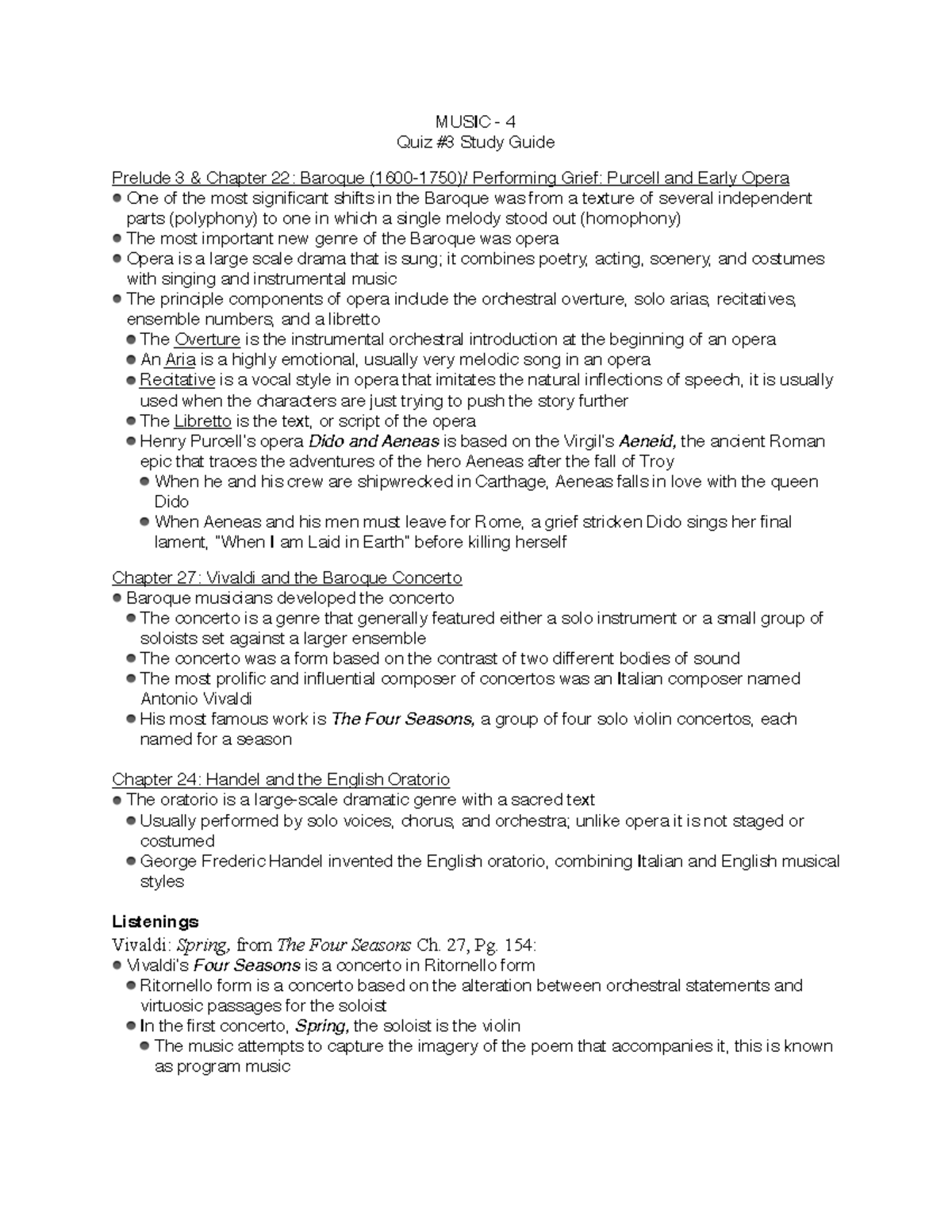 Music 4 - Quiz #3 Study Guide: Baroque Opera and Concerto Insights ...
