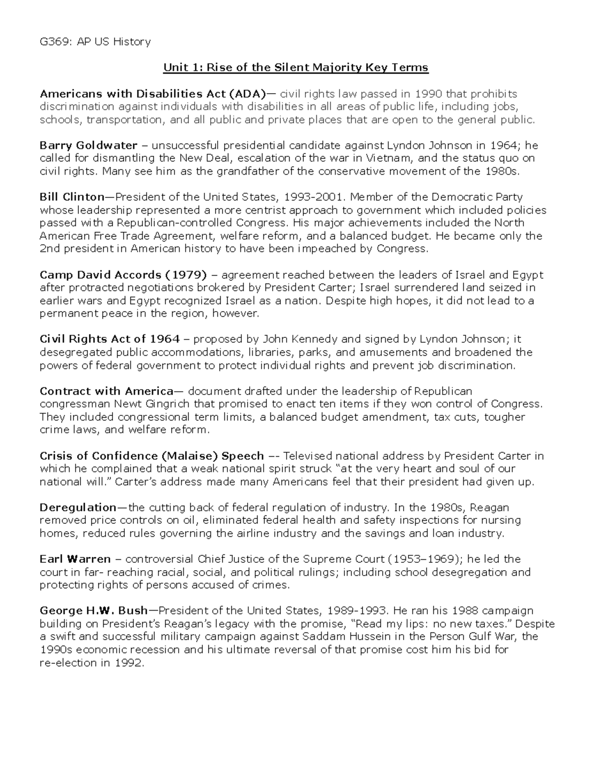 G369: AP US History Unit 1 - Rise of the Silent Majority Key Terms ...