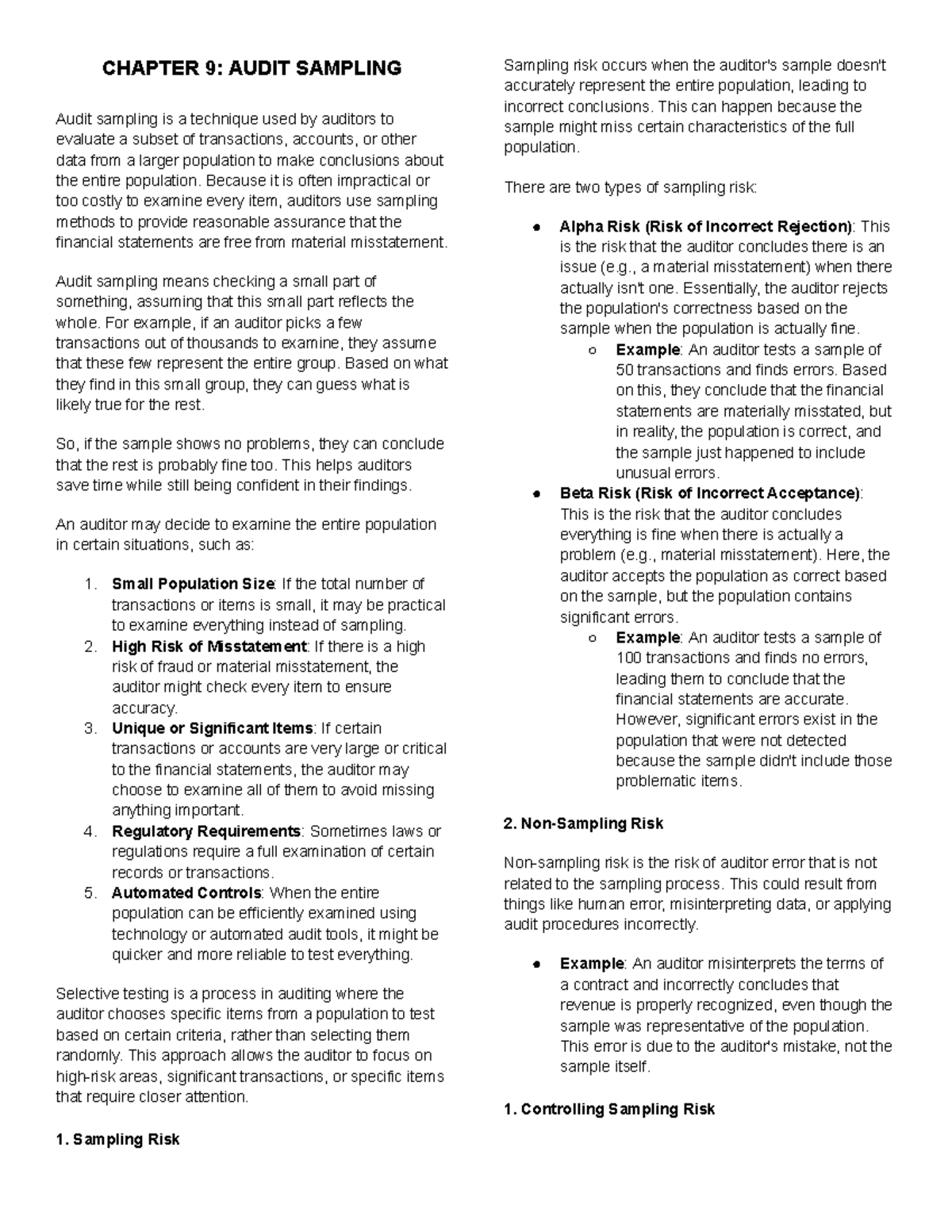 Chapter 9 & 10 AUD THEO - Key Insights on Audit Sampling Techniques - Studocu