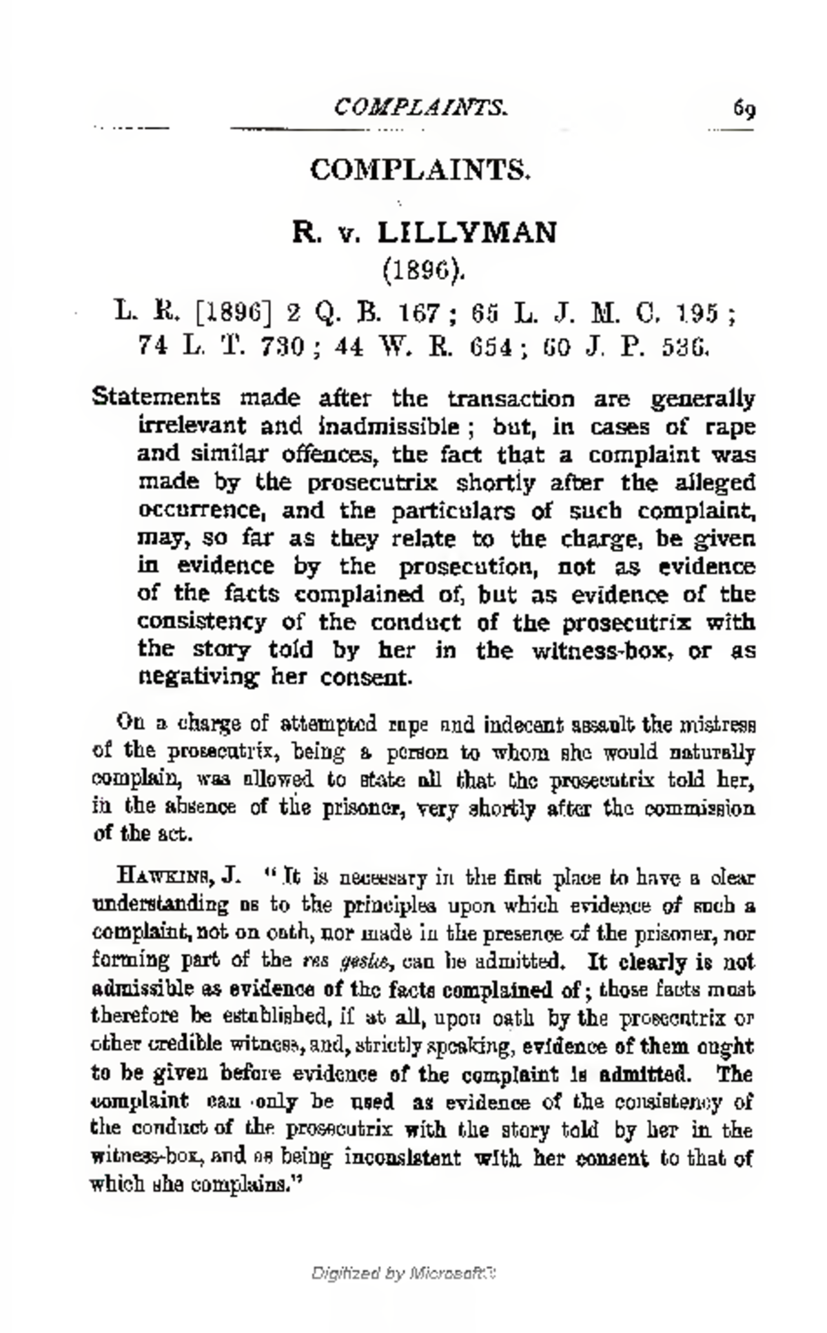 R v. Lillyman: Understanding the admissibility of complaints in rape ...