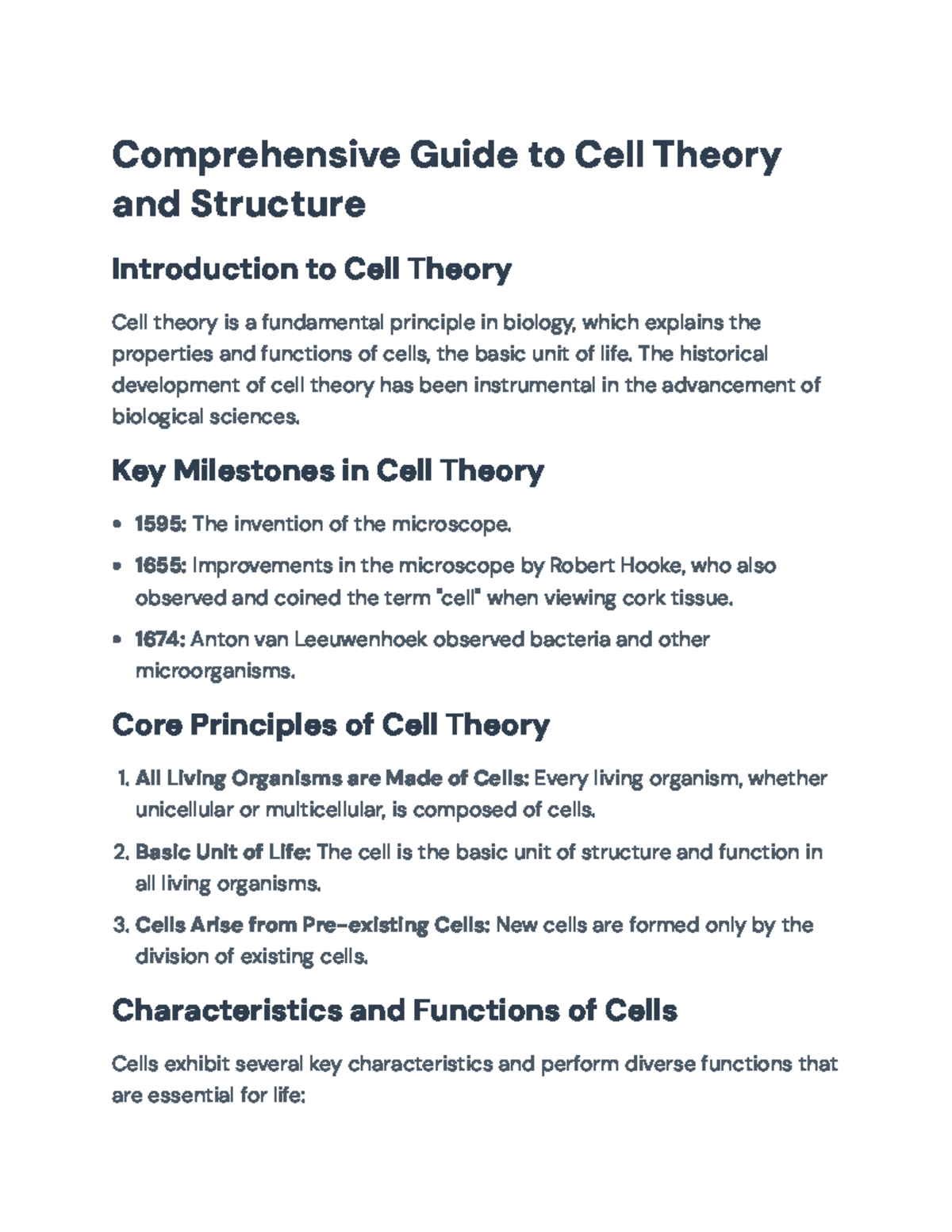Comprehensive Overview of Cell Theory and Structure - Biology 101 ...