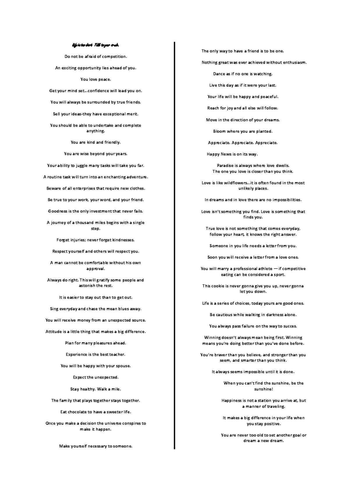 Fortune Cookie Insights: Daily Motivational Quotes - Studocu