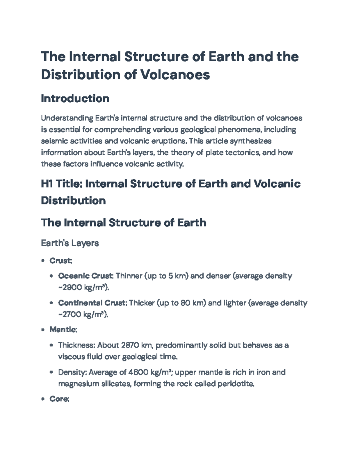 Understanding Earth's Internal Structure & Volcano Distribution (GEOL ...