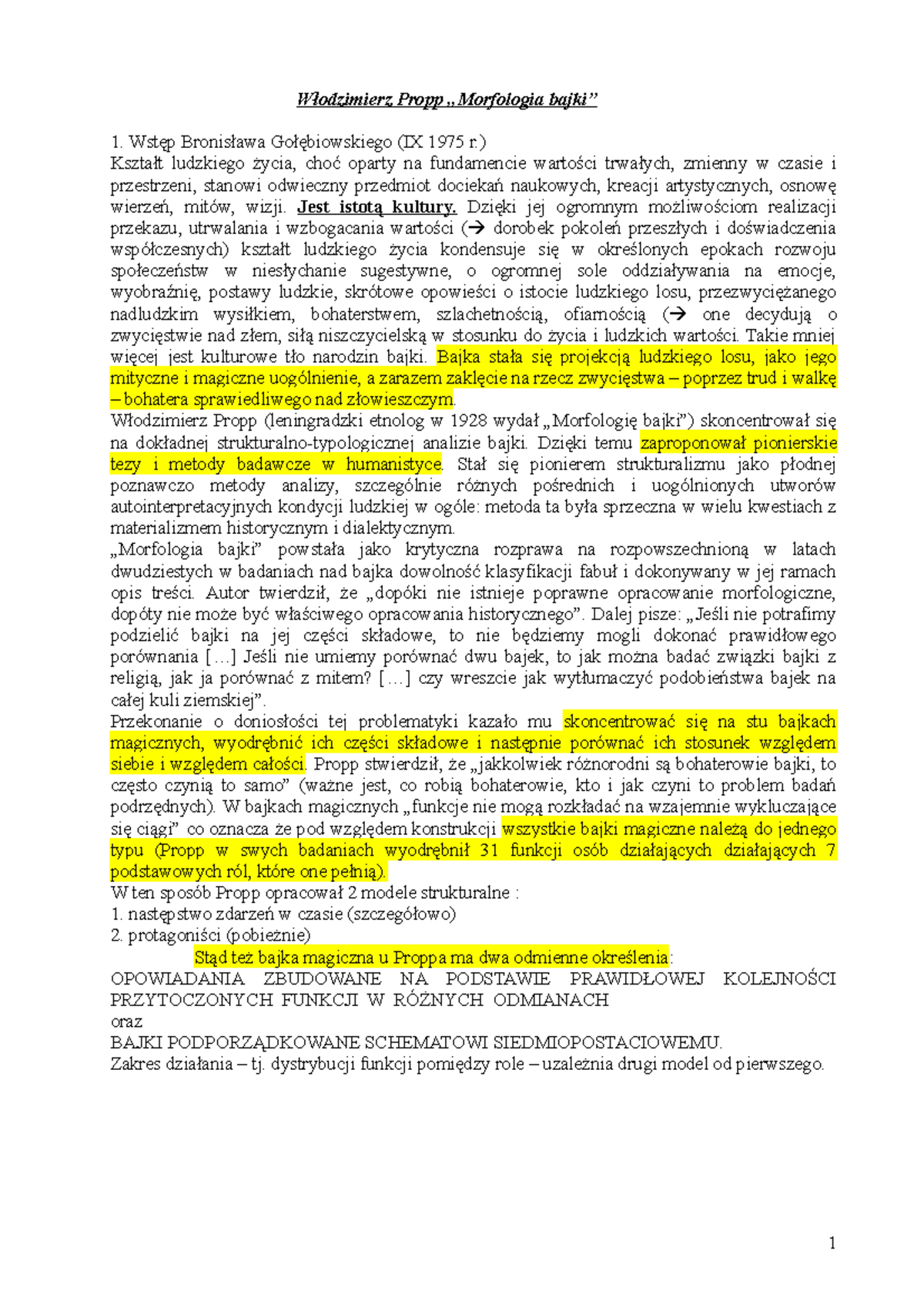 Propp's Morphology of Fairytales: A Structural Analysis - Studocu