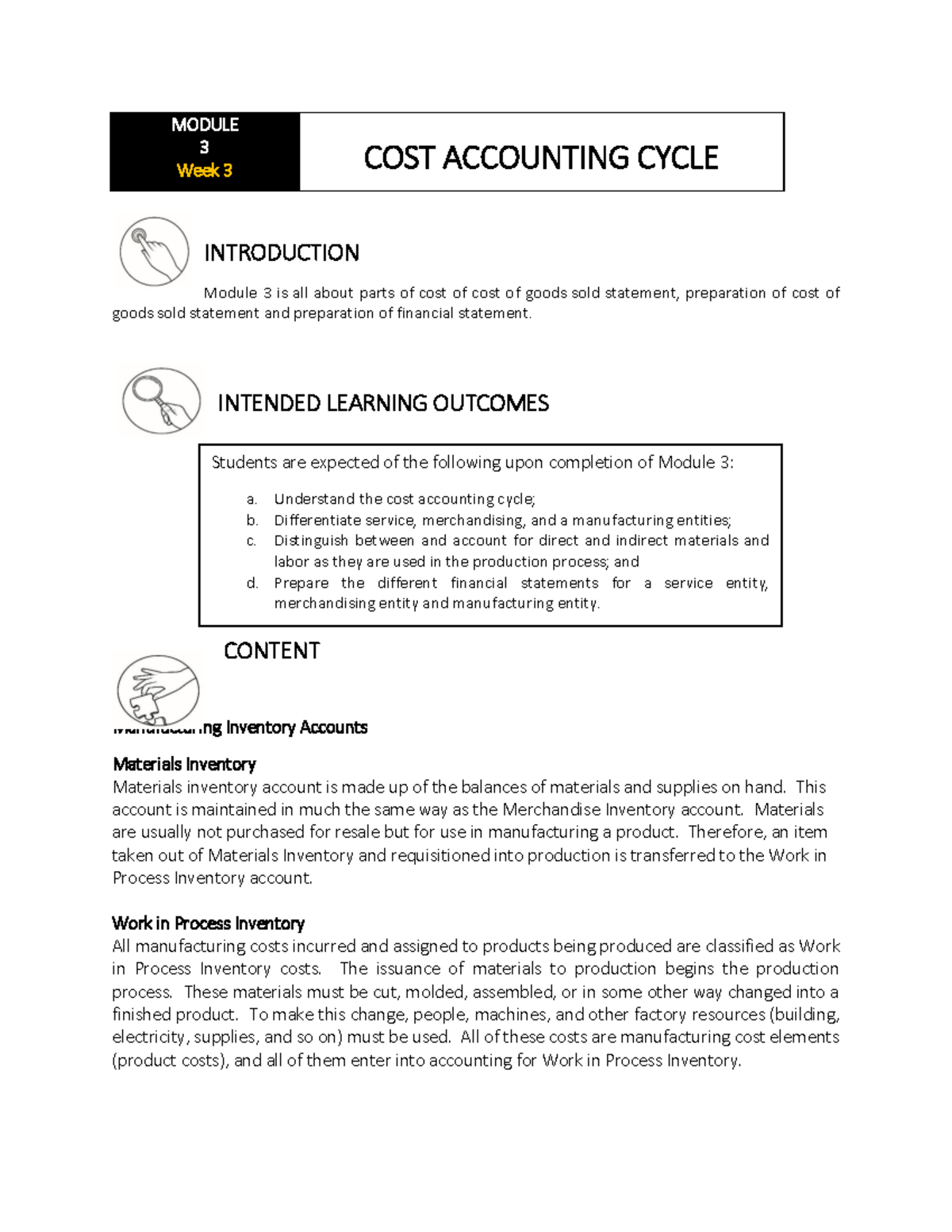 Module 3 - Cost Accounting Cycle Overview and Key Elements - Studocu