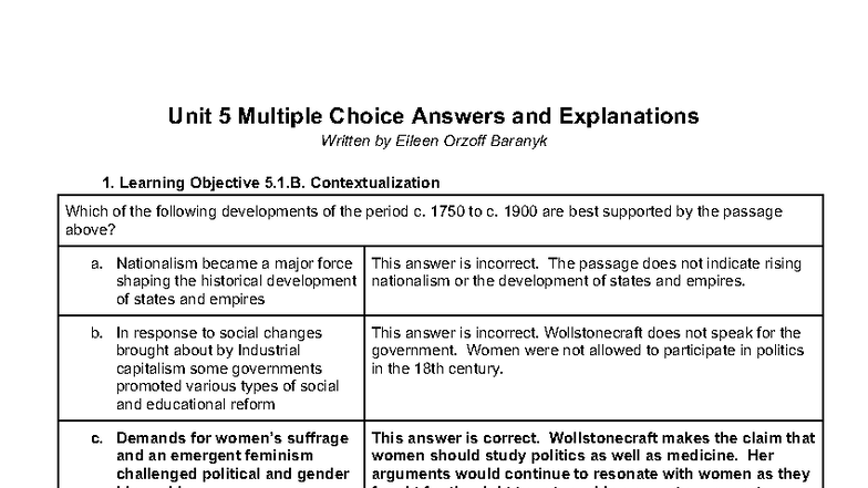 Unit 5 MCQ Answers: Explanations and Contextual Analysis - Studocu