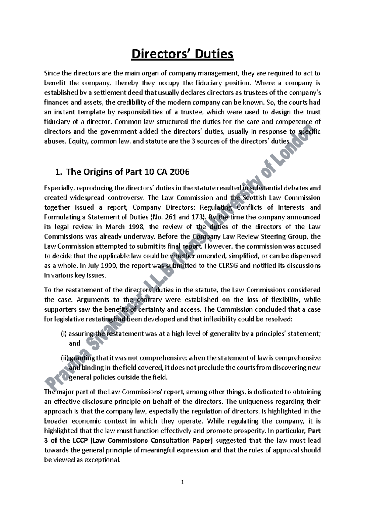 Directors' Duties Under Part 10 CA 2006: A Company Law Overview - Studocu