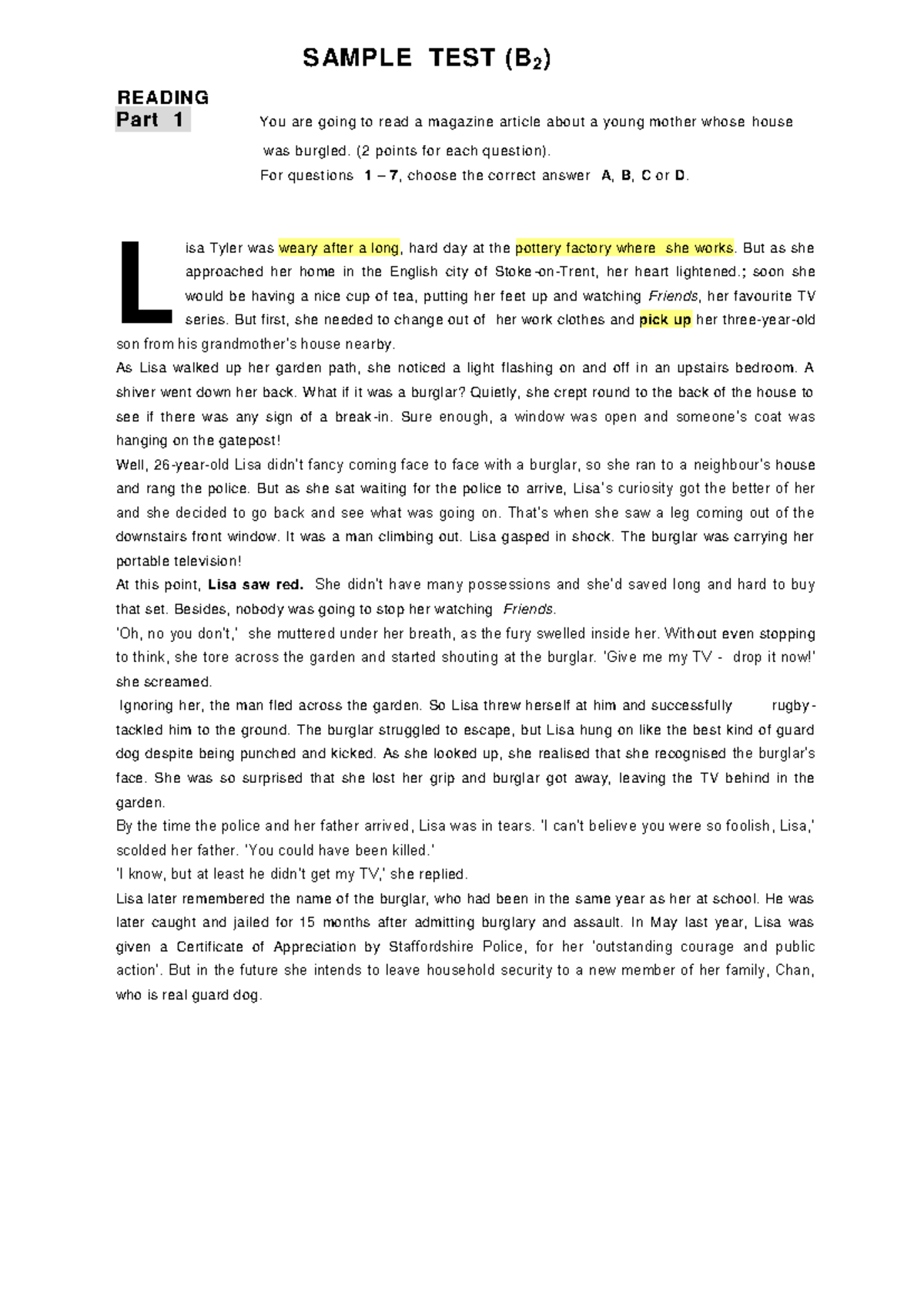 MA Sample Test B2: Reading Comprehension and Use of English - Studocu