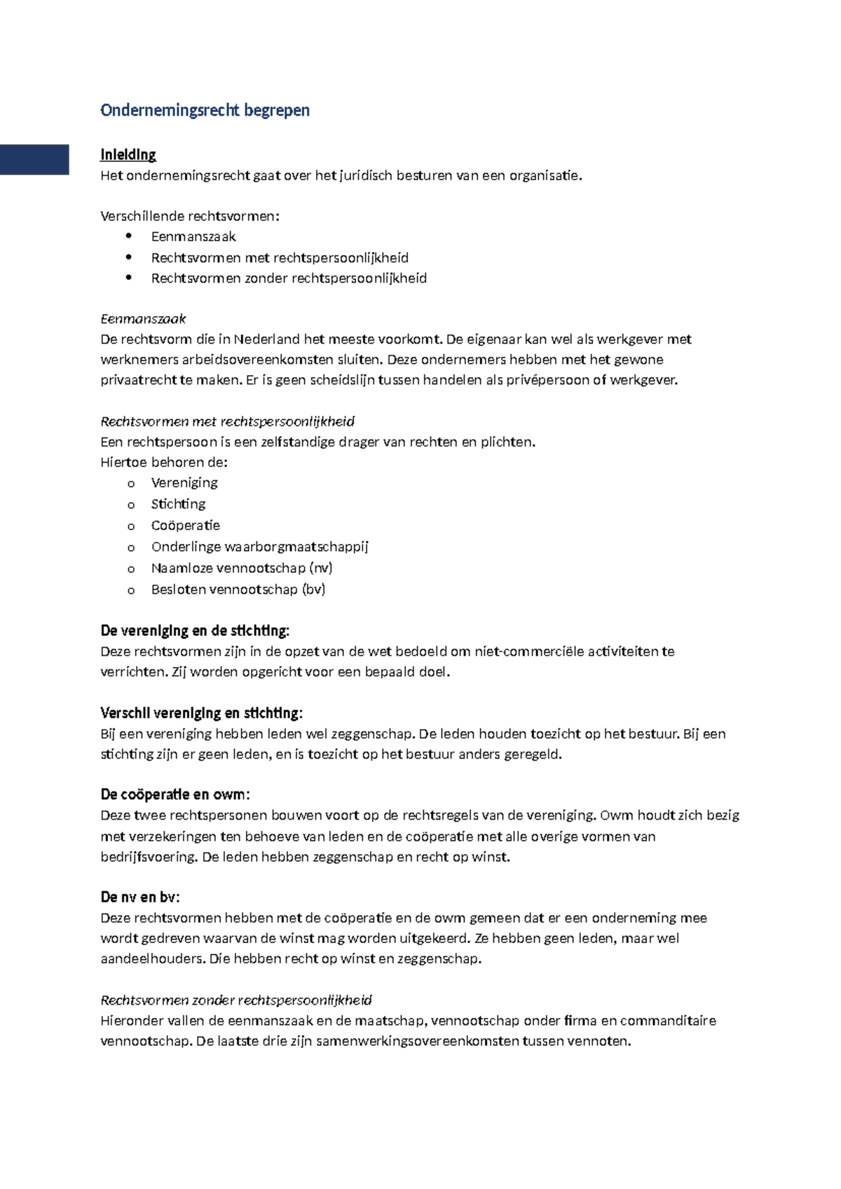 Ondernemingsrecht en Rechtspersoonlijkheid: Inleiding en Structuur ...