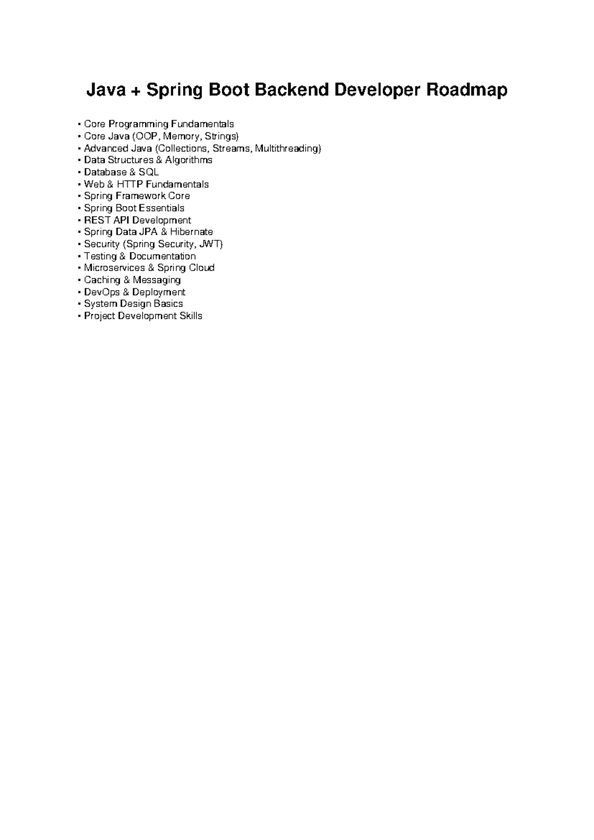 Java Spring Boot Backend Developer Roadmap & Daily Plan - Studocu