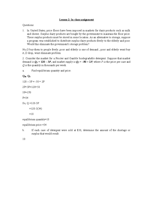 Lesson 1 In class assignment 24-25B - Lesson 1: In-class assignment Q1. The following ...