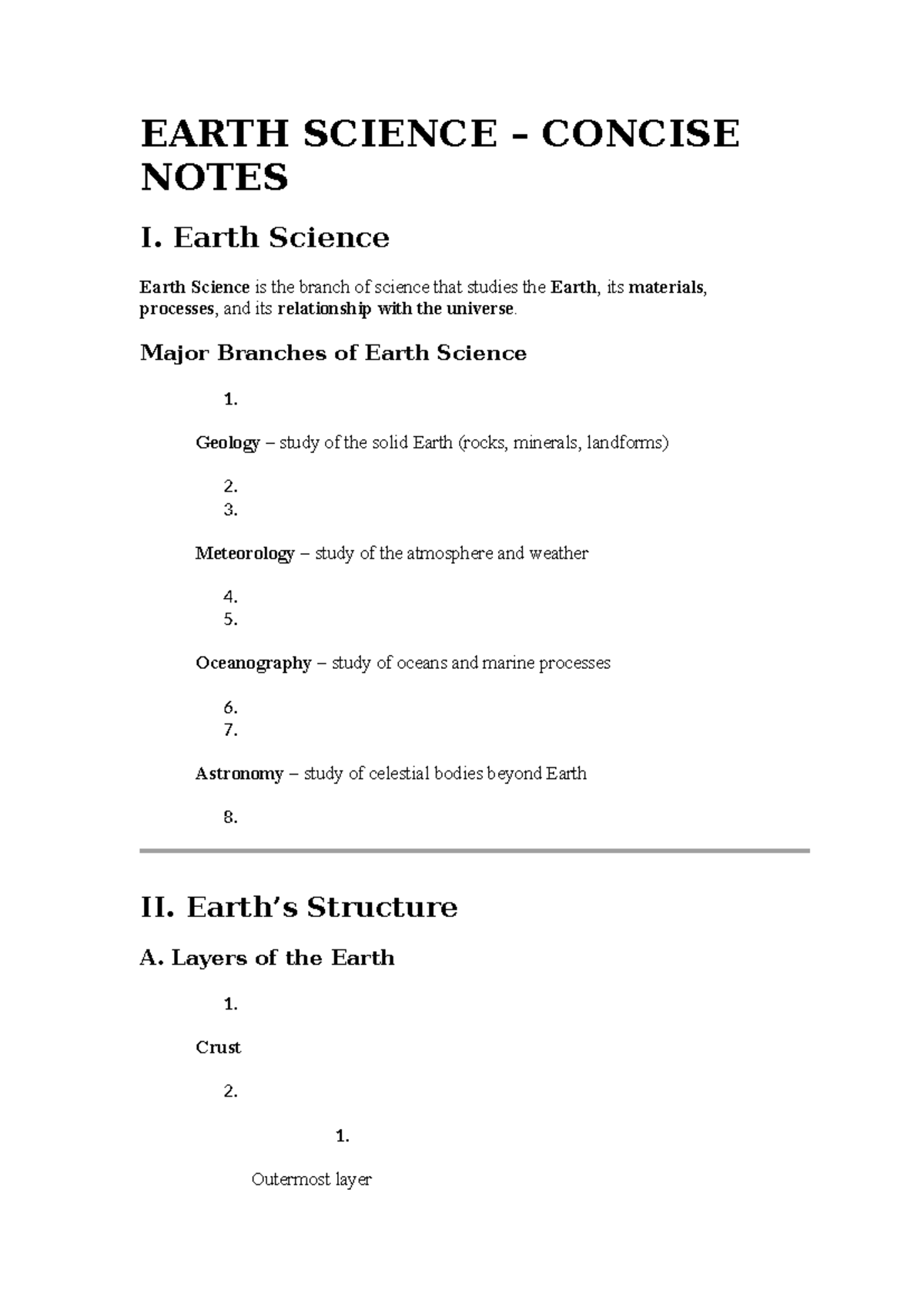 Earth Science Notes: Key Concepts & Processes (ESC 101) - Studocu