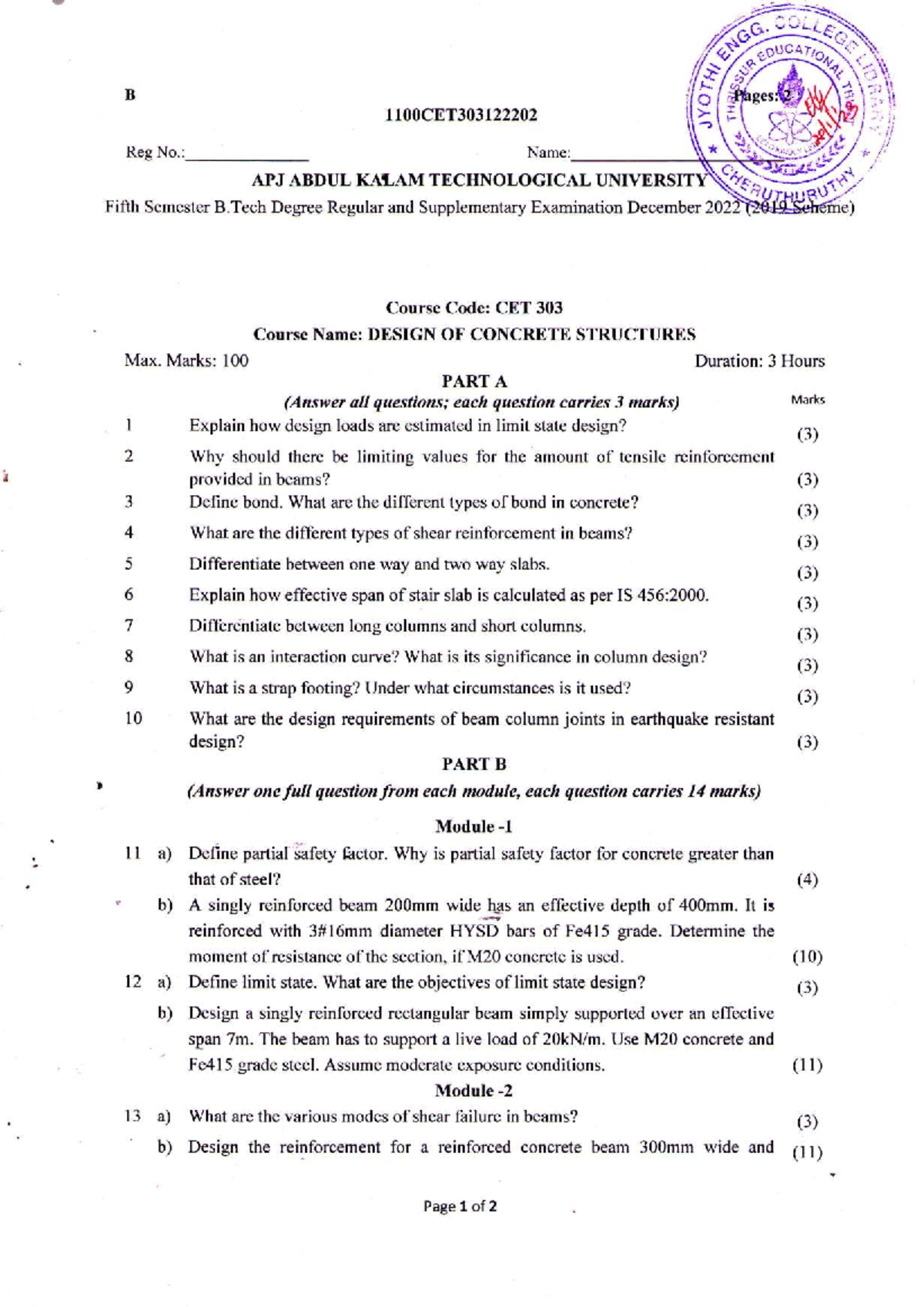 CET 303 Final Exam: Design of Concrete Structures Notes, Dec 2022 - Studocu