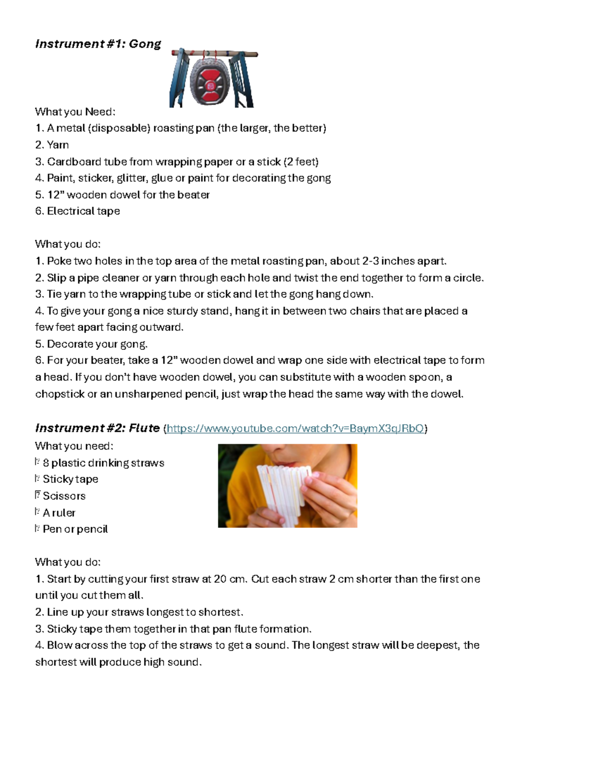 Improvised Instruments - Crafting a Gong and Flute Tutorial - Studocu