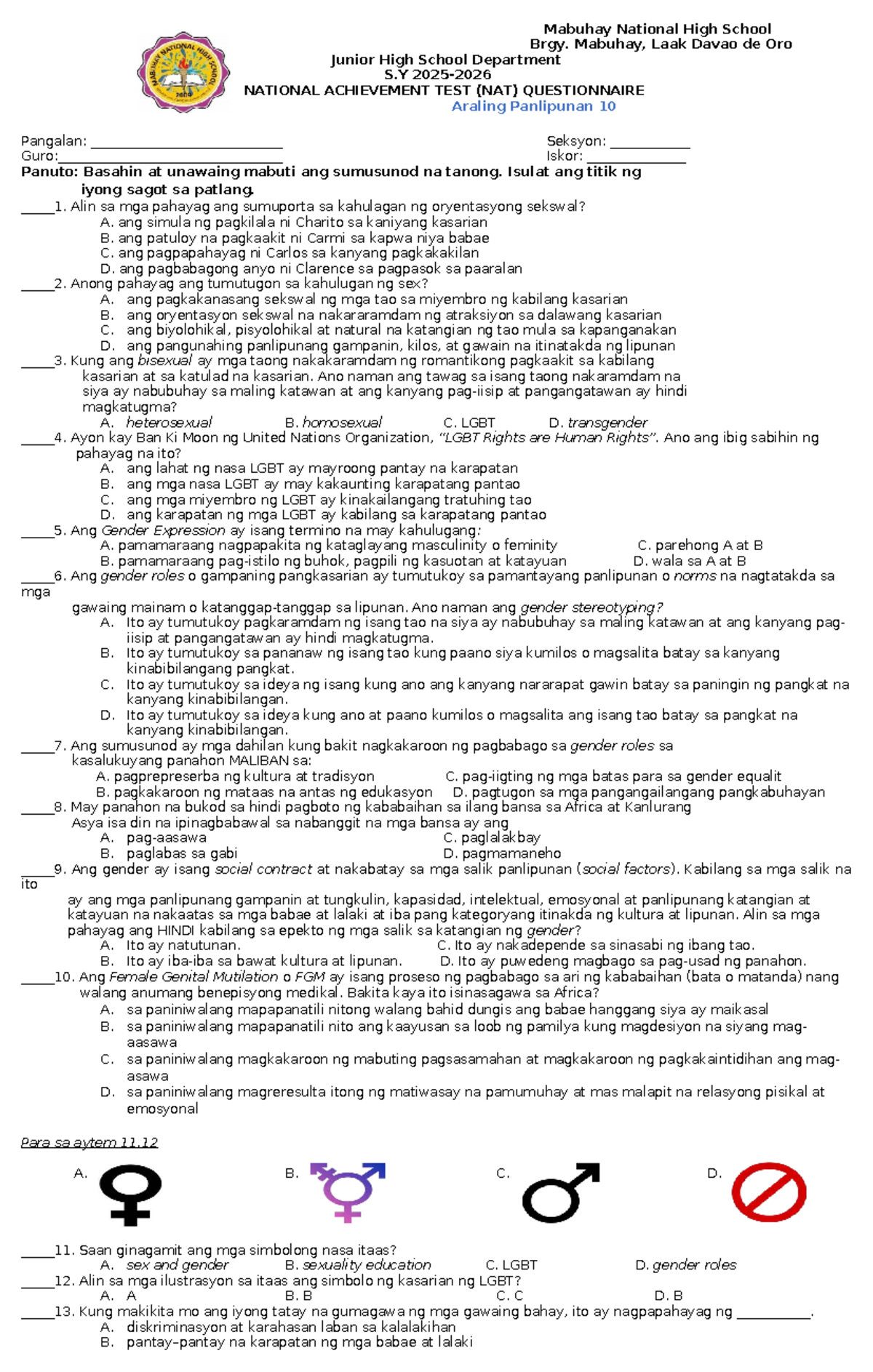 G10 AP NAT Reviewer: Araling Panlipunan 10 National Achievement Test ...