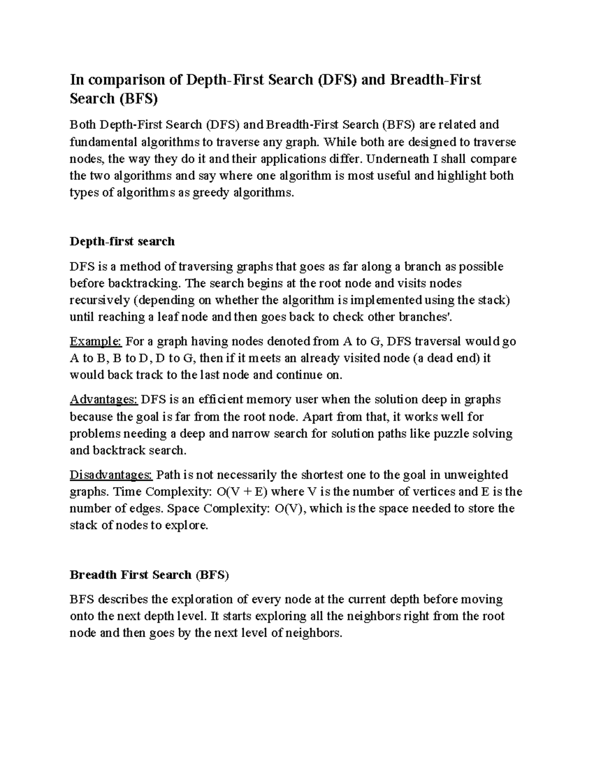 CS101 Discussion Forum - Comparing DFS and BFS Algorithms - Studocu