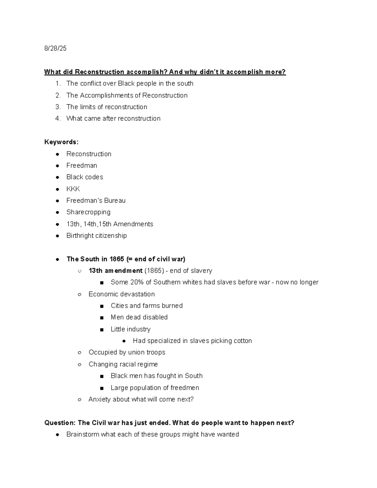 Reconstruction and Its Aftermath: Achievements and Limitations - Studocu