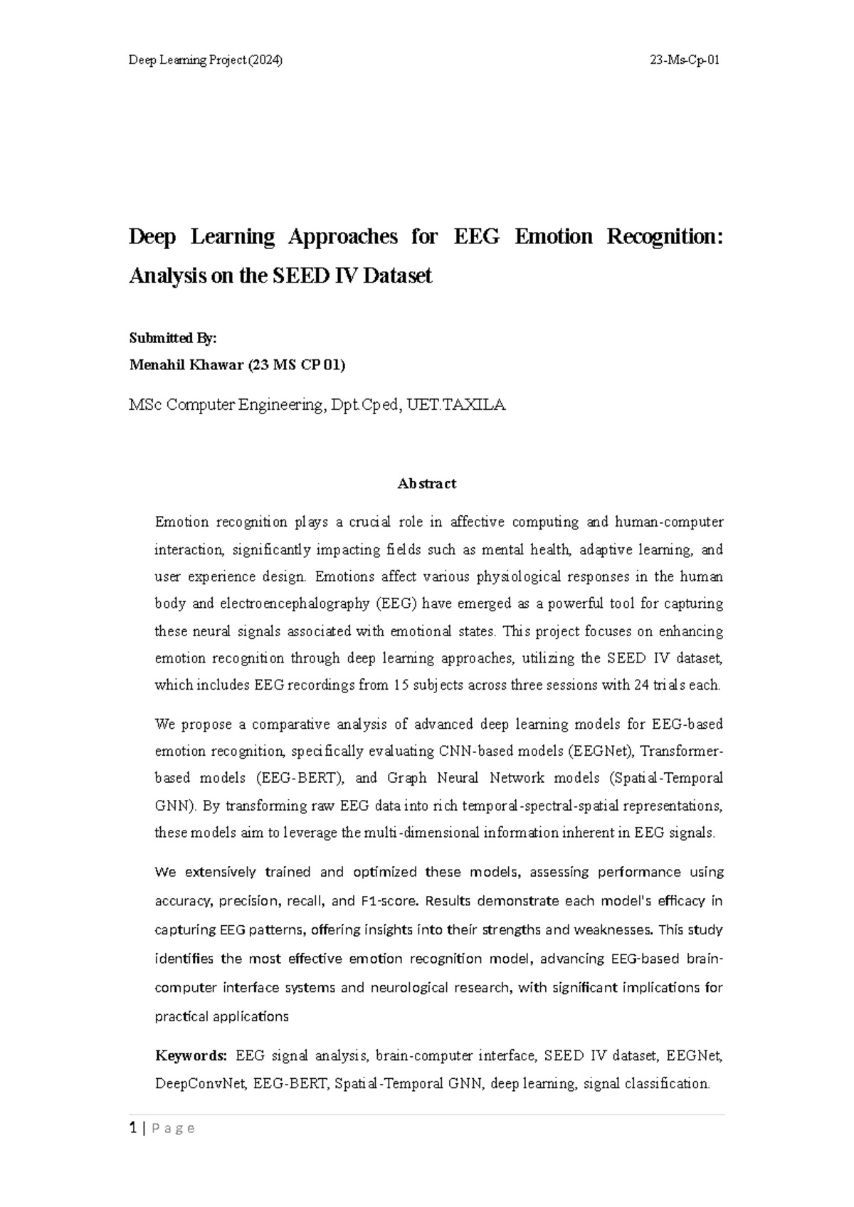 Deep Learning Approaches for EEG Emotion Recognition Analysis on the SEED IV Dataset - Deep ...