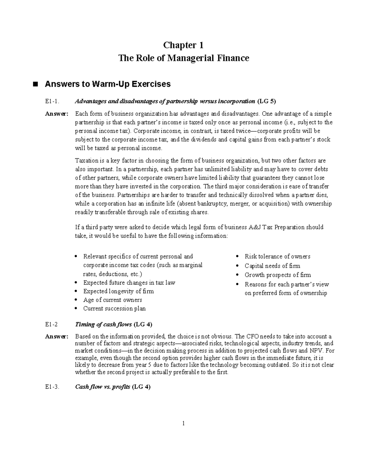 Ch(1) - Book answers - The role of corporate finance - Chapter 1 The ...