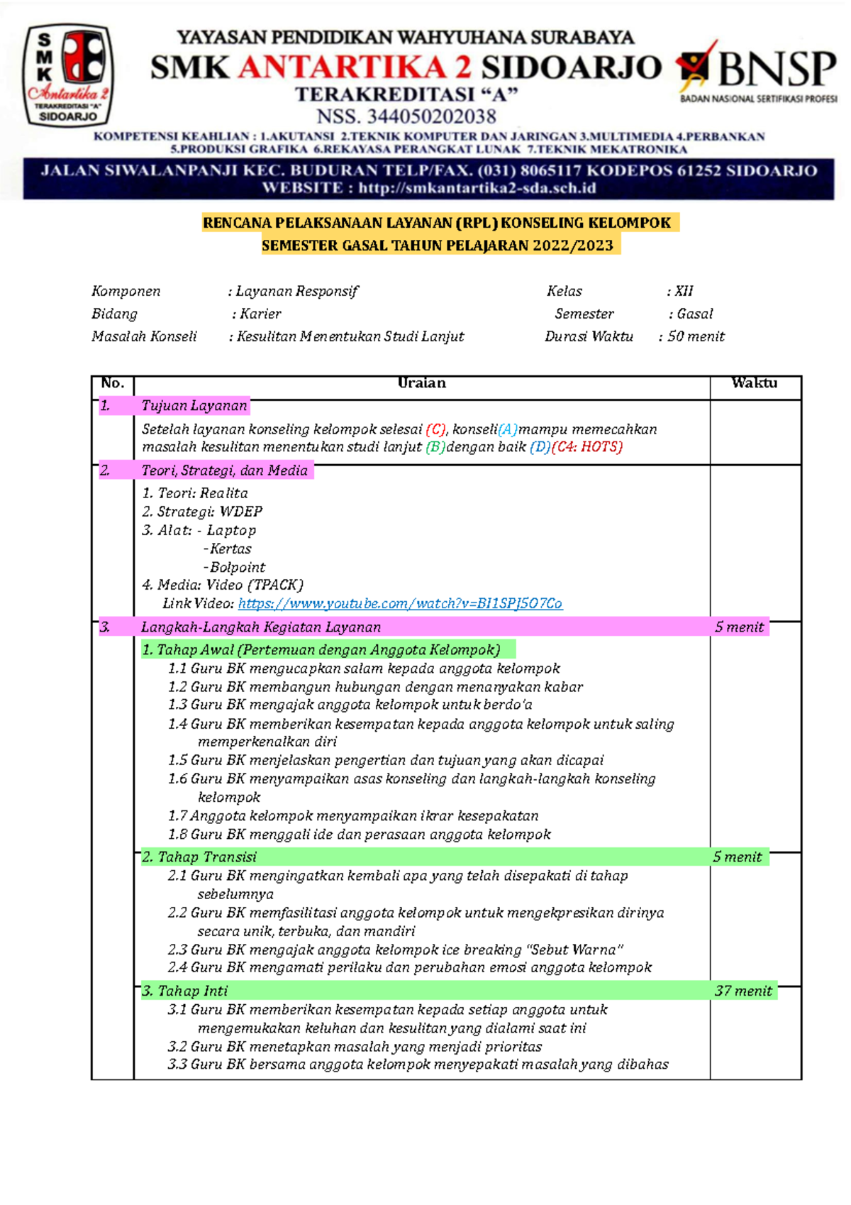 RPL Konseling Kelompok: Strategi WDEP untuk Menentukan Studi Lanjut ...