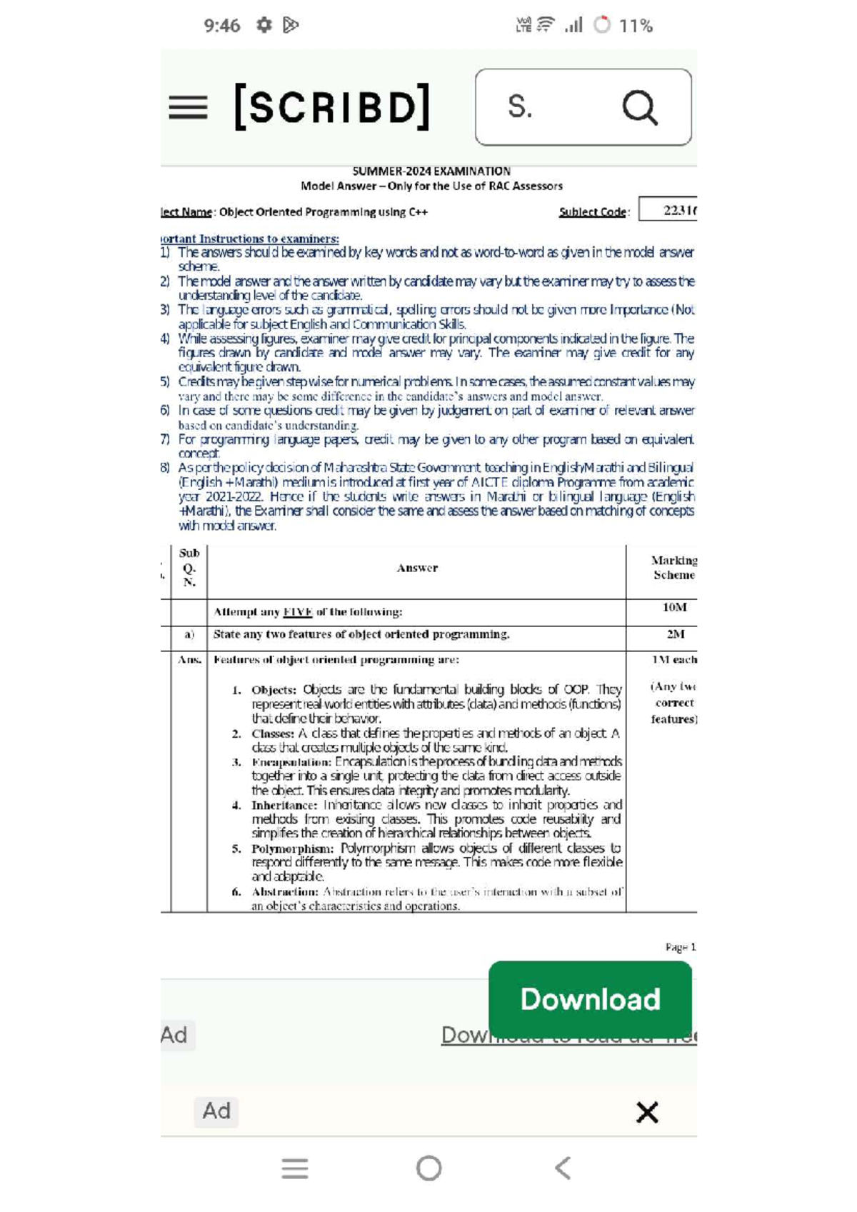 Object Oriented Programming Model Answers for Exam 22316 - Studocu