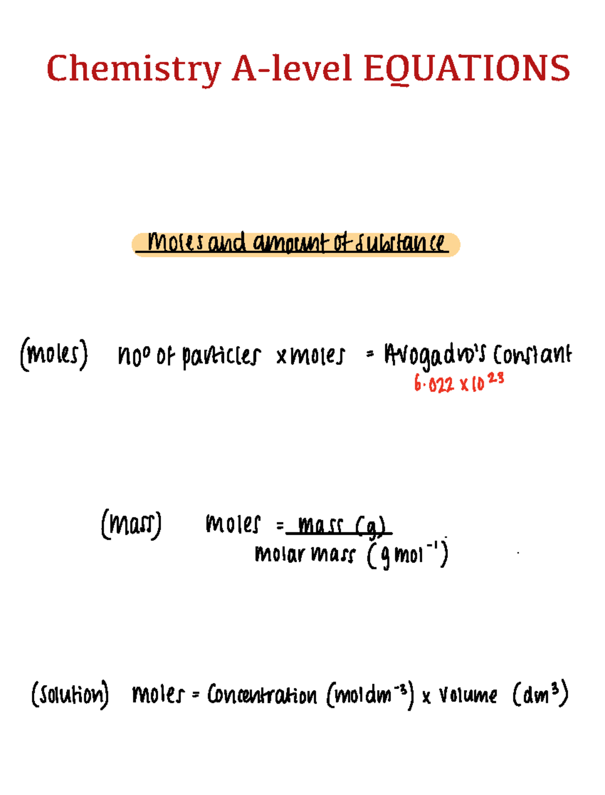 Chemistry 101: Key Equations for Moles and Reactions - Studocu