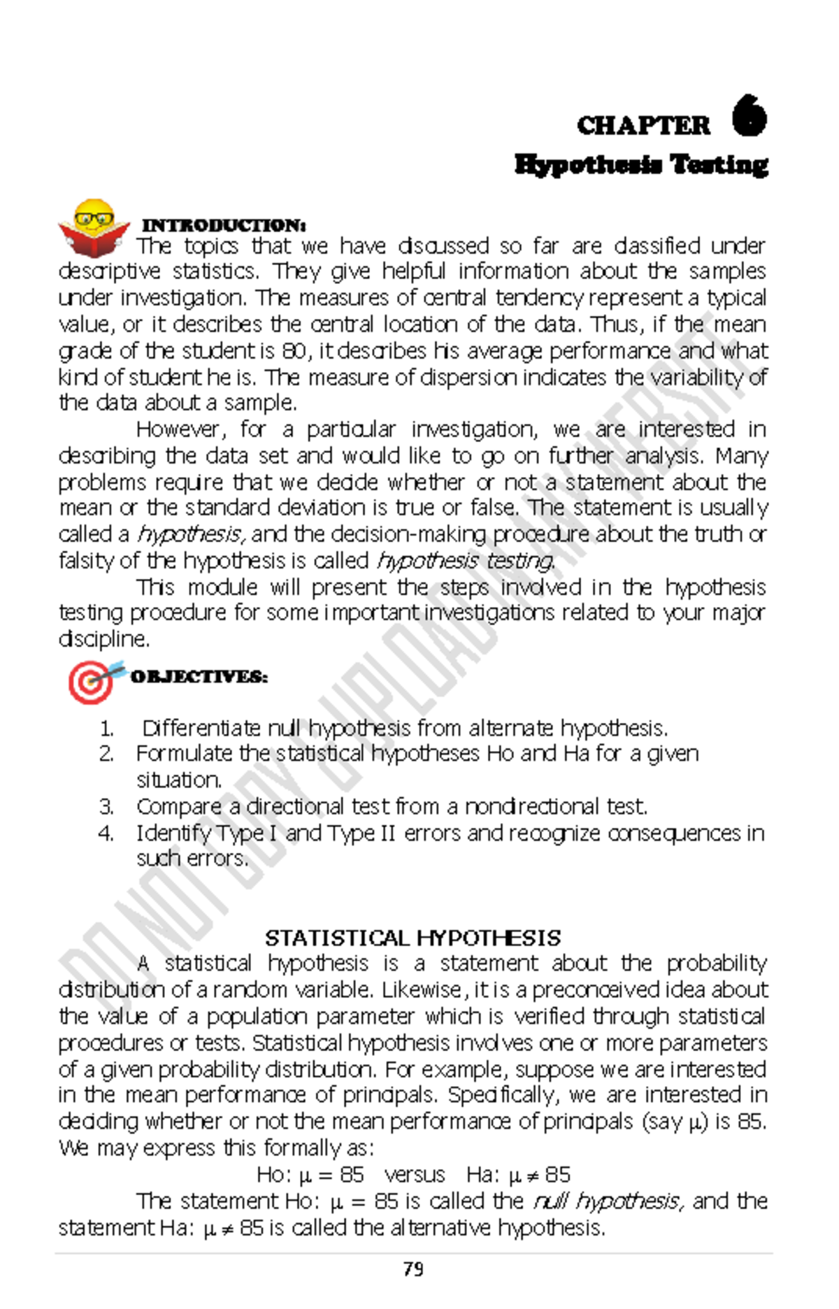 Chapter 6 Hypothesis Testing - CHAPTER 6 Hypothesis Testing The topics ...
