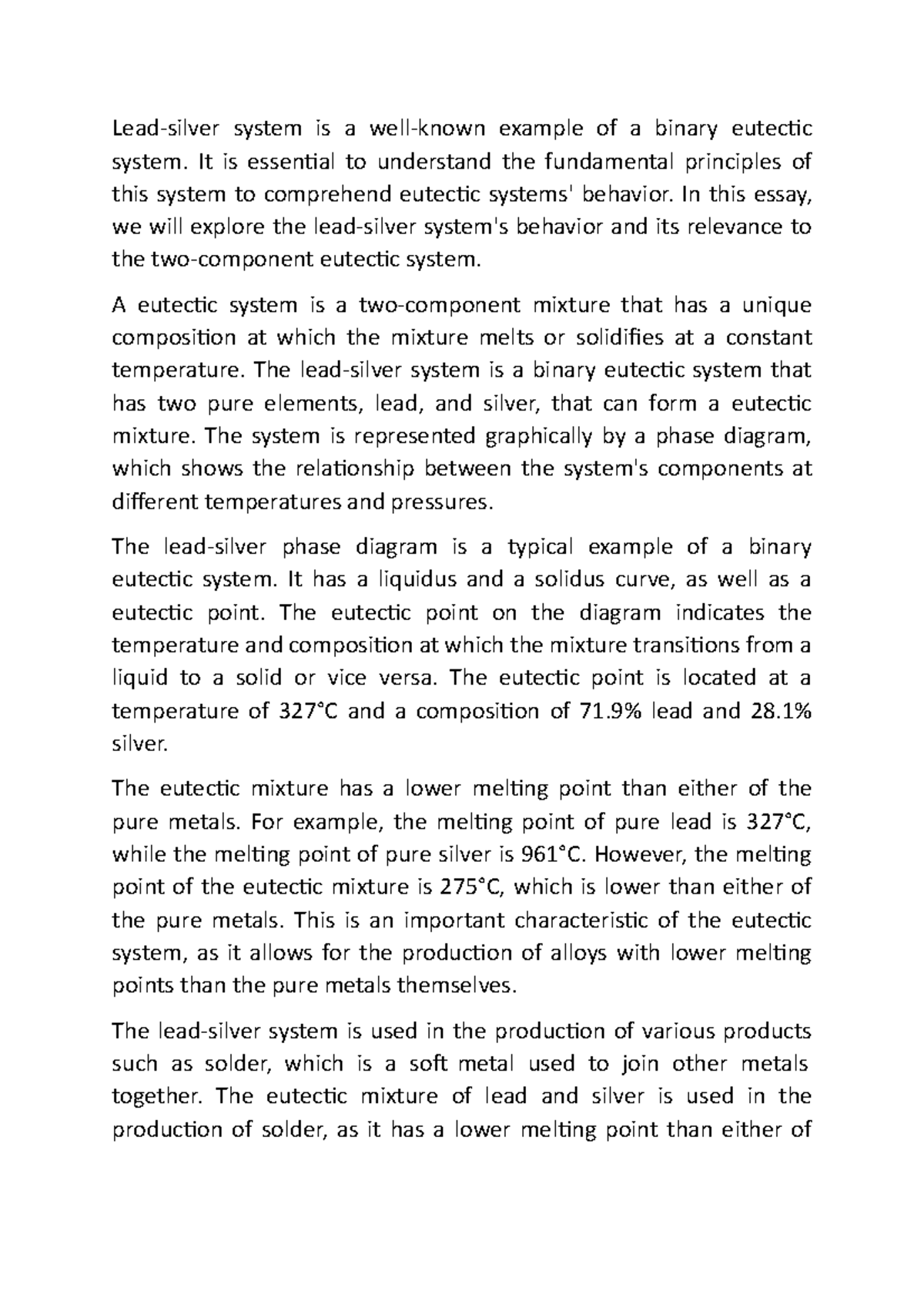 Lead-Silver Binary Eutectic System Analysis and Applications - Studocu
