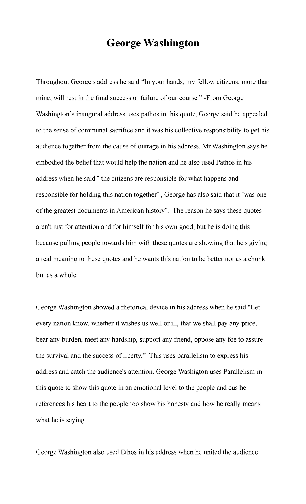 George Washington's Rhetorical Devices in His Inaugural Address - Studocu
