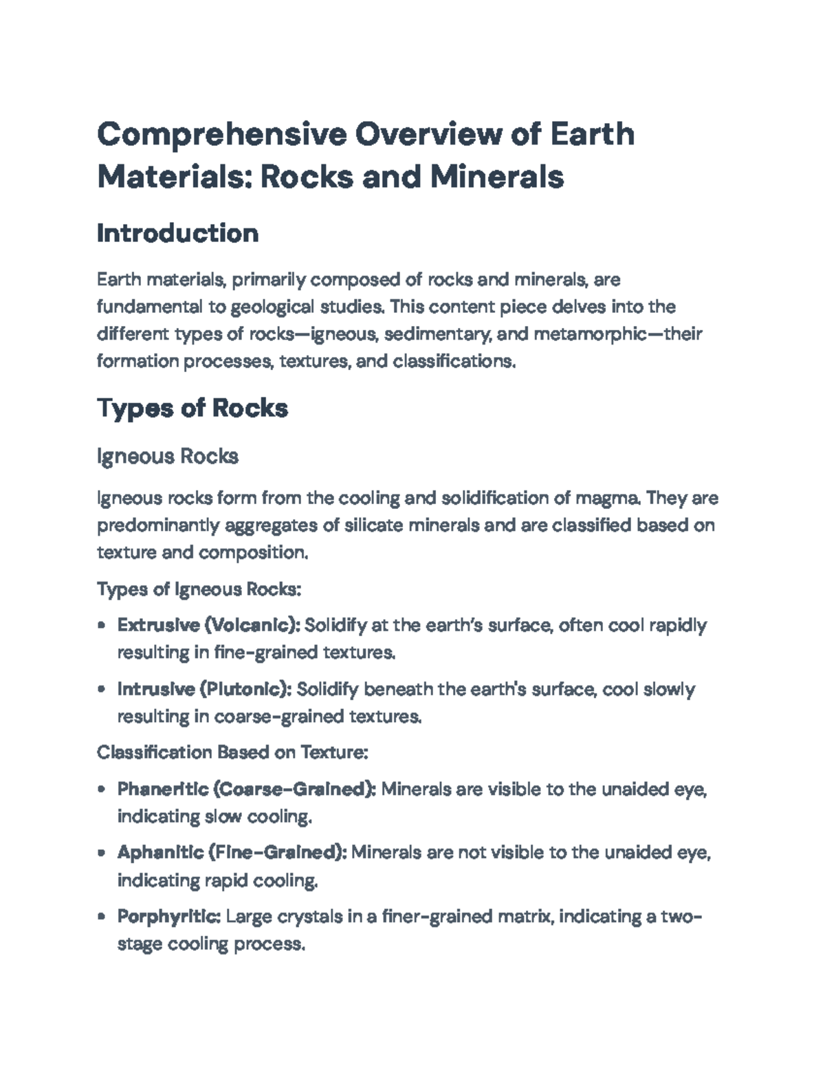Comprehensive Overview of Earth Materials: Rocks & Minerals ...