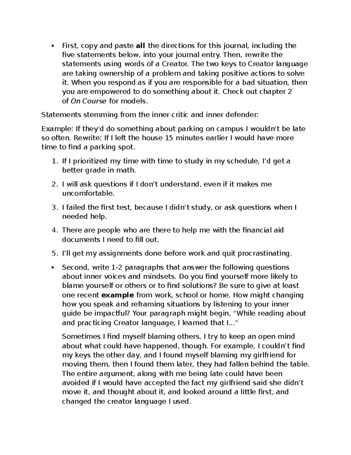 Creator language journal entry for module two assignment 1 - Studocu
